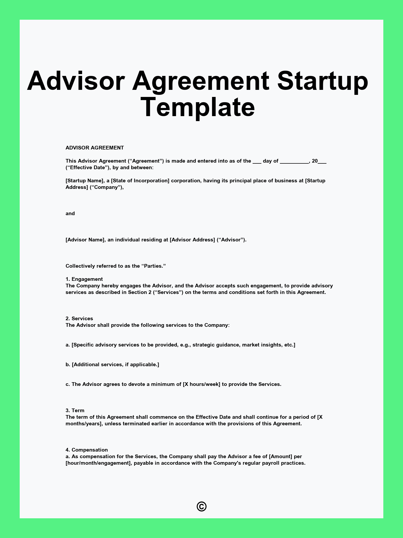 Advisor Agreement Startup Template