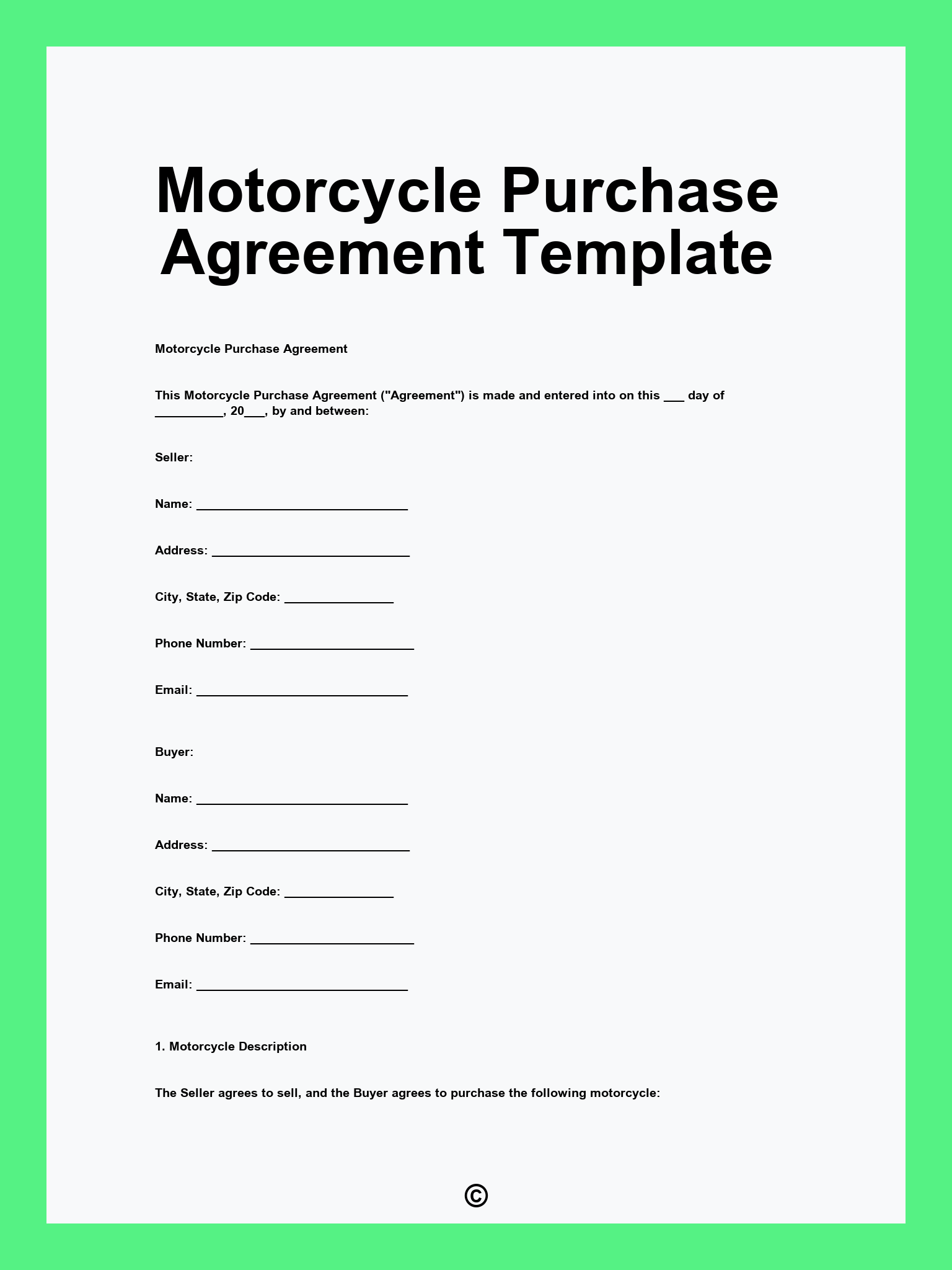 Motorcycle Purchase Agreement Template