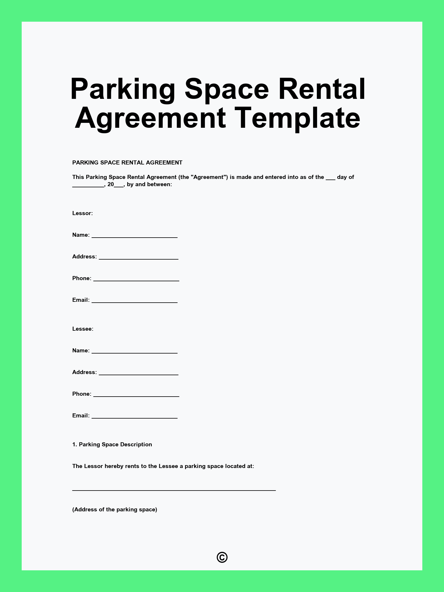 Parking Space Rental Agreement Template